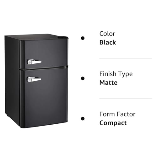 Joy Pebble Small fridge with freezer,3.2 cu.ft compact refrigerator with freezer,Mini Fridge for bedroom, Dorm or Apartment with Adjustable Removable Glass Shelves,Black