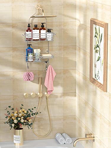 SMARTAKE Hanging Shower Head Caddy, Rustproof Bathroom Shower Shelf Organizer, SUS201 Stainless Steel Over The Shower Storage Rack, for Toilet, Bathroom and Shower Room, Silver