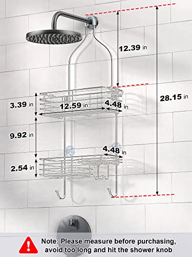 SMARTAKE Hanging Shower Head Caddy, Rustproof Bathroom Shower Shelf Organizer, SUS201 Stainless Steel Over The Shower Storage Rack, for Toilet, Bathroom and Shower Room, Silver