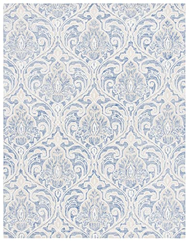 SAFAVIEH Micro-Loop Collection Area Rug - 8' x 10', Blue & Ivory, Handmade Wool, Ideal for High Traffic Areas in Living Room, Bedroom (MLP532M)