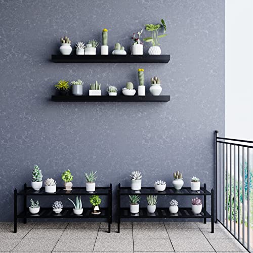 Dranixly 2 Tier Shoe Rack, Bamboo Stackable Shoe Shelf Storage Organizer for Entryway, Hallway, Closet and Living Room (Black)