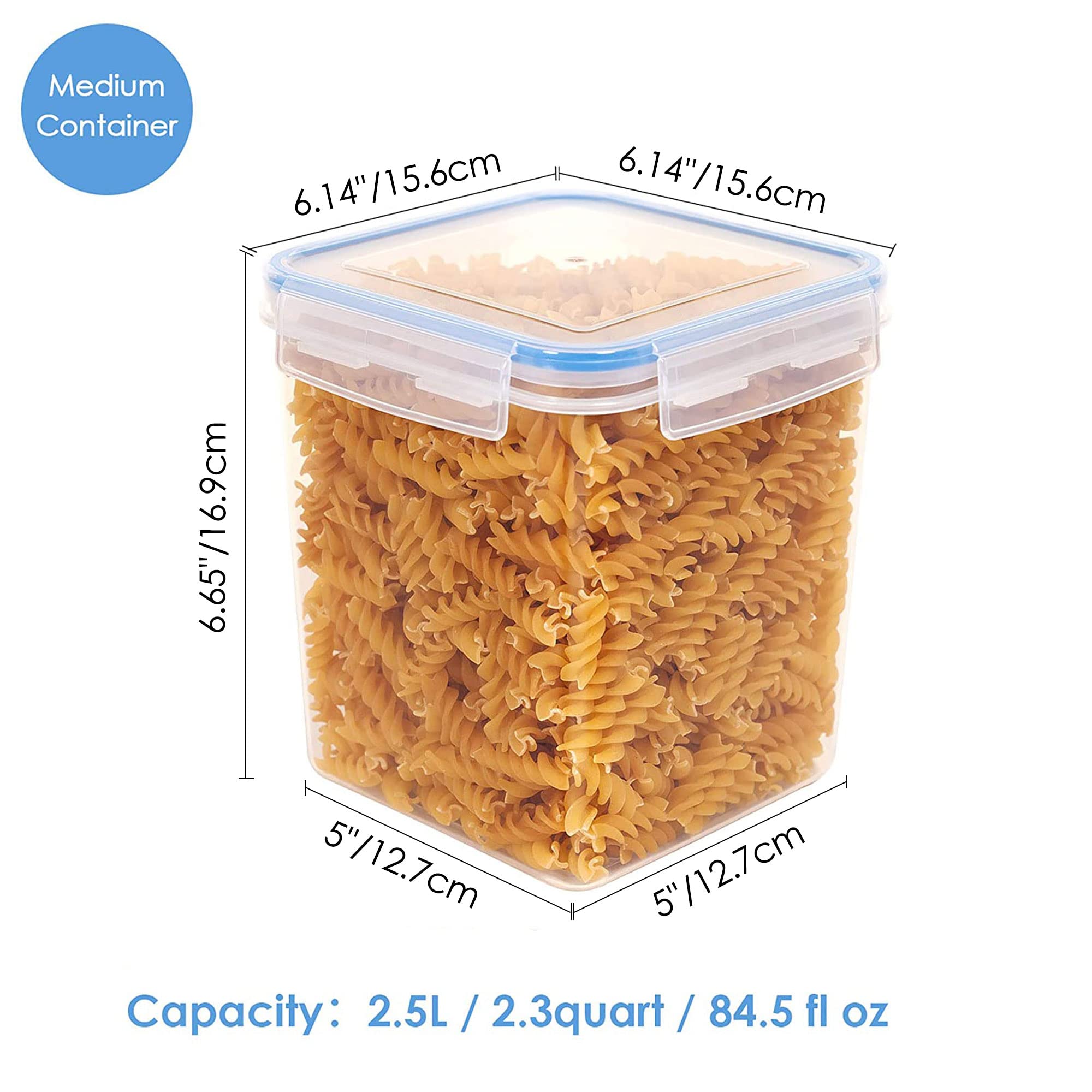 Vtopmart Food Storage Containers 2.5L / 84.5oz, 4 Pieces BPA Free Plastic Airtight Canister for Flour, Sugar, Baking Supplies, with 4 Measuring Cups and 24 Labels, Blue