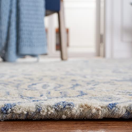 SAFAVIEH Micro-Loop Collection Area Rug - 8' x 10', Blue & Ivory, Handmade Wool, Ideal for High Traffic Areas in Living Room, Bedroom (MLP532M)