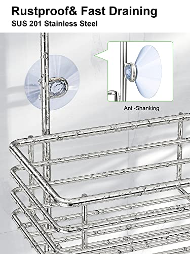 SMARTAKE Hanging Shower Head Caddy, Rustproof Bathroom Shower Shelf Organizer, SUS201 Stainless Steel Over The Shower Storage Rack, for Toilet, Bathroom and Shower Room, Silver