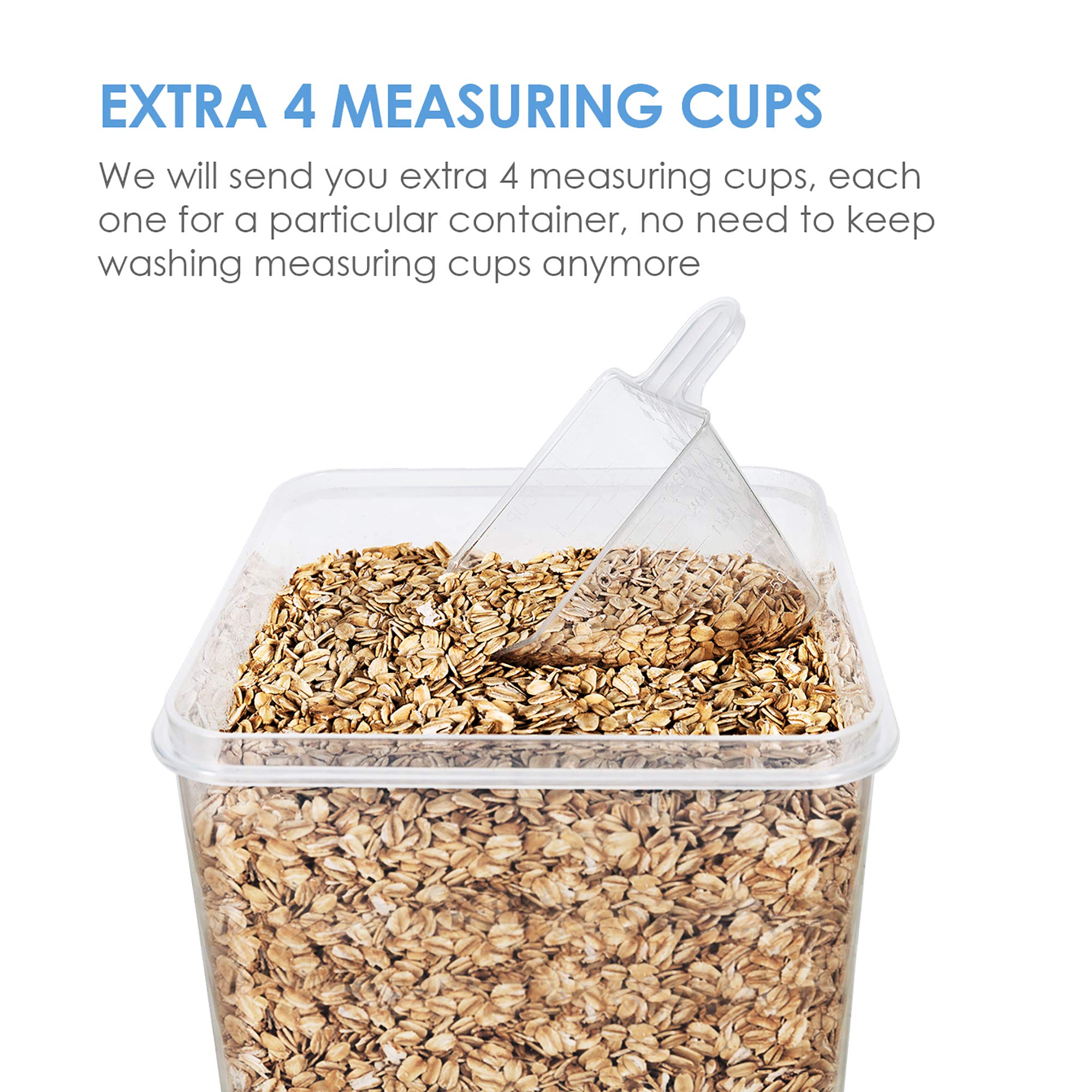Vtopmart Food Storage Containers 2.5L / 84.5oz, 4 Pieces BPA Free Plastic Airtight Canister for Flour, Sugar, Baking Supplies, with 4 Measuring Cups and 24 Labels, Blue
