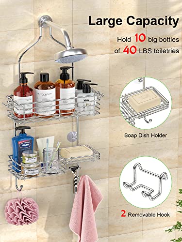SMARTAKE Hanging Shower Head Caddy, Rustproof Bathroom Shower Shelf Organizer, SUS201 Stainless Steel Over The Shower Storage Rack, for Toilet, Bathroom and Shower Room, Silver