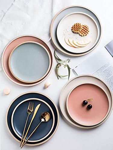 MDZF SWEET HOME 10.4-Inch Porcelain Dinner Plates Set, Pasta Serving Plates Matte Glaze Dessert Dishes - Set of 4