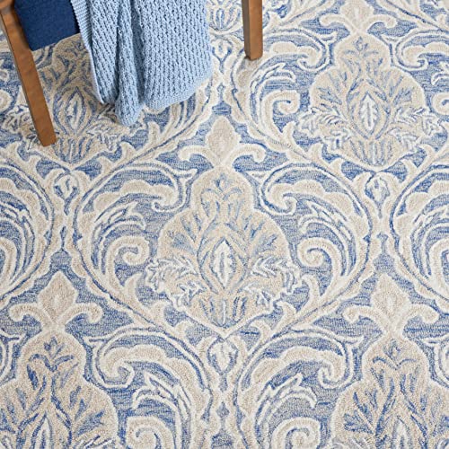 SAFAVIEH Micro-Loop Collection Area Rug - 8' x 10', Blue & Ivory, Handmade Wool, Ideal for High Traffic Areas in Living Room, Bedroom (MLP532M)