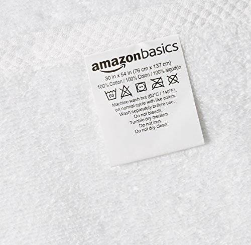 Amazon Basics Quick-Dry Bath Towels - 100% Cotton, 2-Pack, White