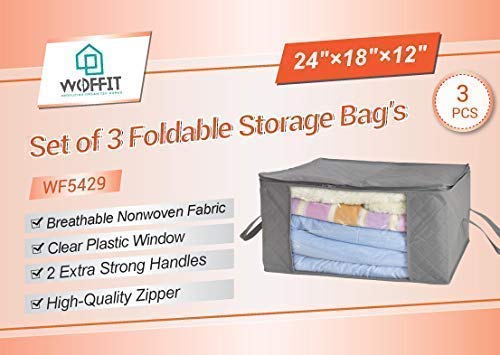 Woffit Foldable Storage Bag Organizers, Great for Clothes, Blankets, Towels, Winter & Summer Clothing, Closets, Bedrooms, Under Bed