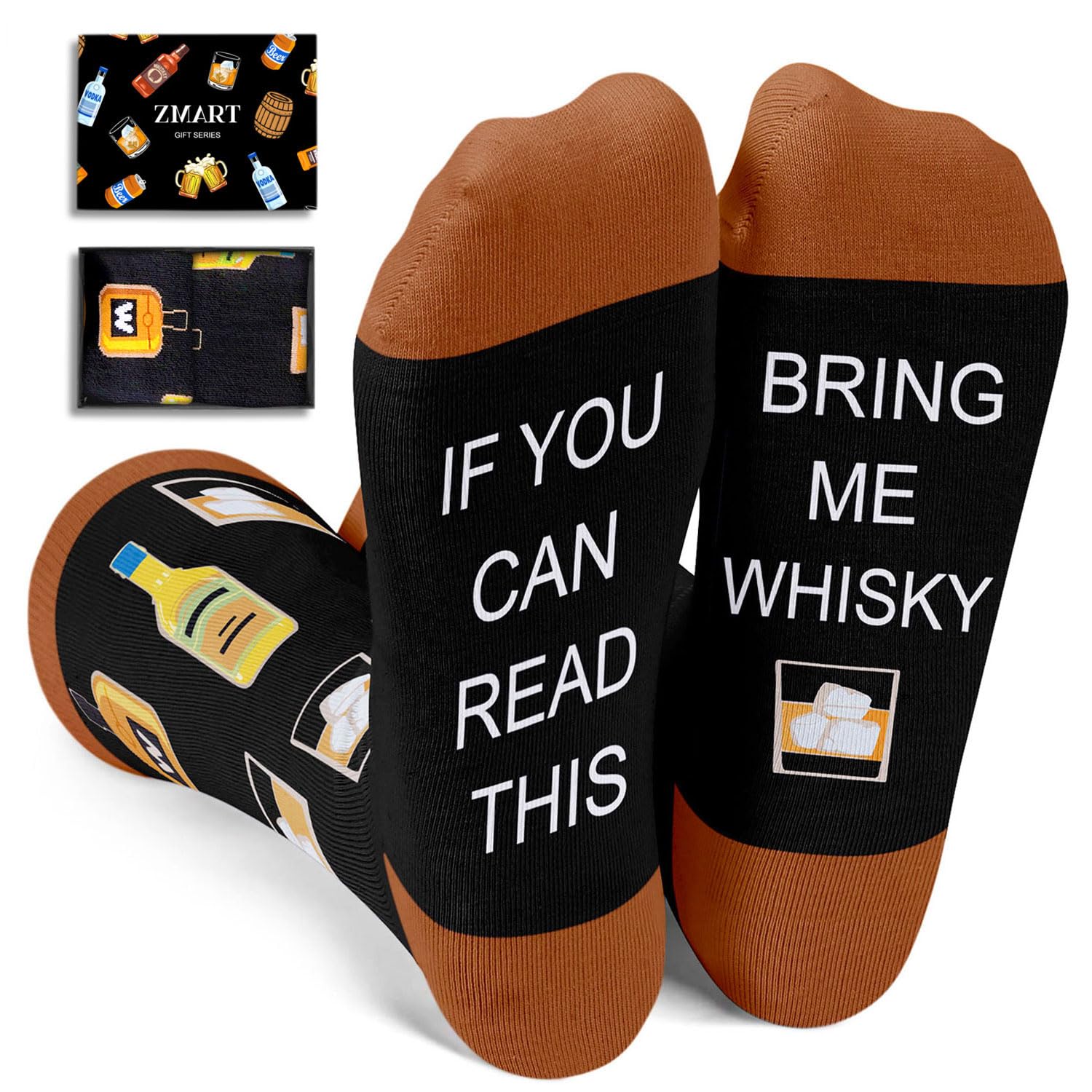 Zmart Whiskey Drinker Gifts for Men - Crazy Alcohol Socks Gifts for Whiskey Bourbon Lovers, Father's Day Drinking Gifts Ideas for Dad