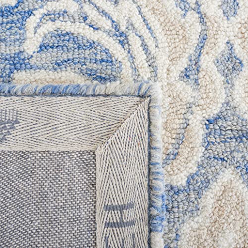 SAFAVIEH Micro-Loop Collection Area Rug - 8' x 10', Blue & Ivory, Handmade Wool, Ideal for High Traffic Areas in Living Room, Bedroom (MLP532M)