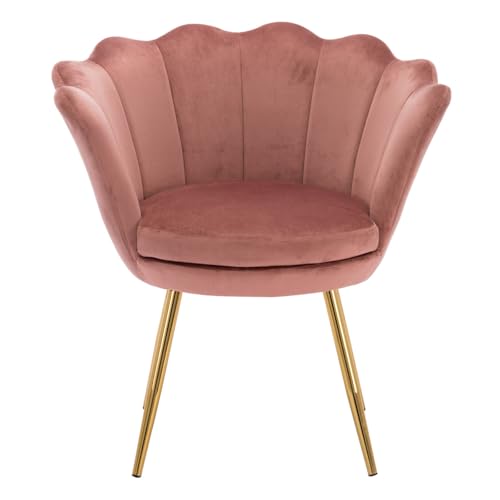 chairus Velvet Accent Chair, Upholstered Vanity Chair with Shell Back & Gold Metal Legs, Modern Small Armchair Side Chair Guest Chair for Living Room Bedroom Makeup Dressing Room, Antique Pink
