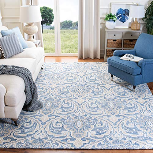 SAFAVIEH Micro-Loop Collection Area Rug - 8' x 10', Blue & Ivory, Handmade Wool, Ideal for High Traffic Areas in Living Room, Bedroom (MLP532M)