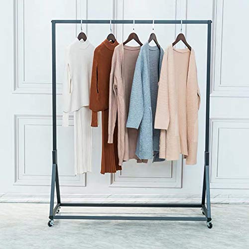 FURVOKIA Modern Simple Heavy Duty Metal Rolling Garment Rack with Wheel,Retail Display Clothing Rack, Single Rod Floor-Standing Hangers Clothes Shelves (Black Square Tube A, 47.2 L)