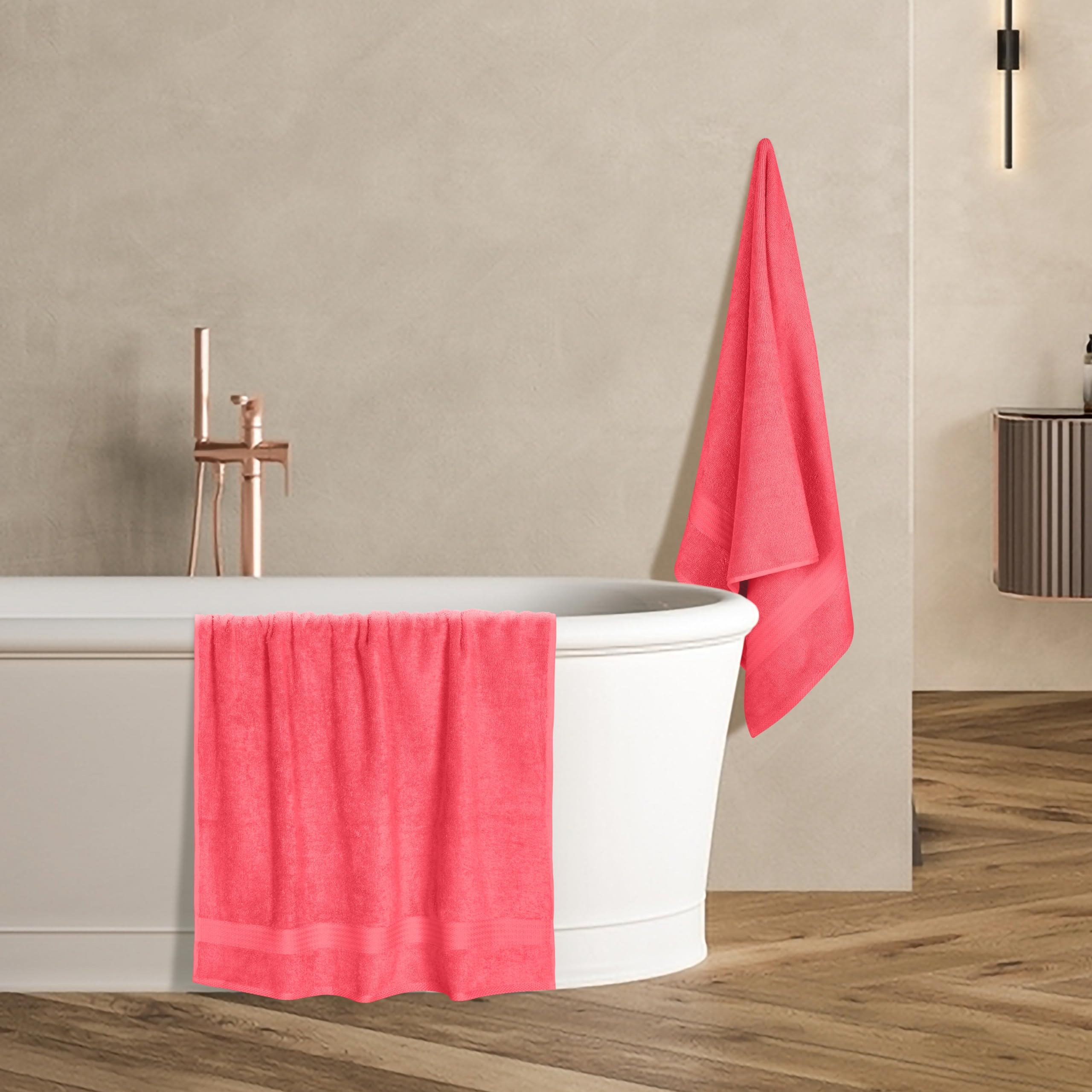 GLAMBURG Premium Cotton 4 Pack Bath Towel Set - 100% Pure Cotton - 4 Bath Towels 27x54 - Ideal for Everyday use - Ultra Soft & Highly Absorbent - Coral Orange