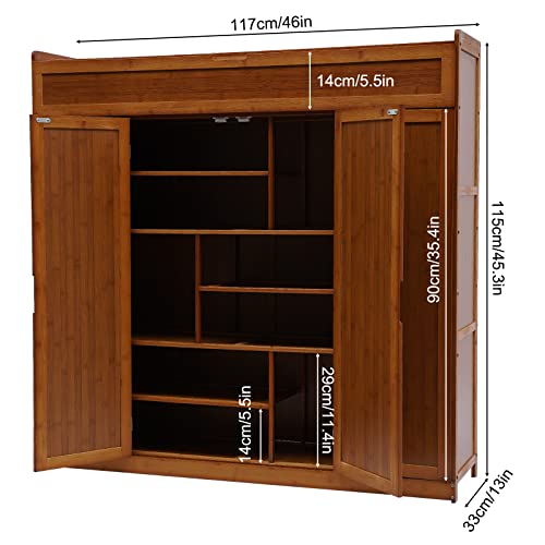 Gdrasuya10 Bamboo Entryway Shoe Storage Cabinet with 2 Folding Doors, 7 Tier Shoe Rack Organizers Shoe Cabinet for Shoes Boots Slippers Sneakers Large Capacity for Home (46" L)