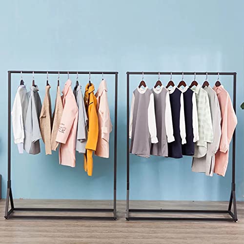 FURVOKIA Modern Simple Heavy Duty Metal Rolling Garment Rack with Wheel,Retail Display Clothing Rack, Single Rod Floor-Standing Hangers Clothes Shelves (Black Square Tube A, 47.2 L)