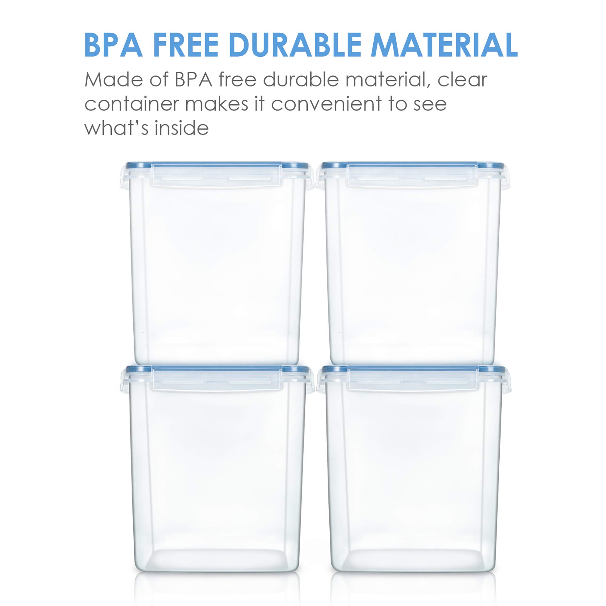Vtopmart Food Storage Containers 2.5L / 84.5oz, 4 Pieces BPA Free Plastic Airtight Canister for Flour, Sugar, Baking Supplies, with 4 Measuring Cups and 24 Labels, Blue