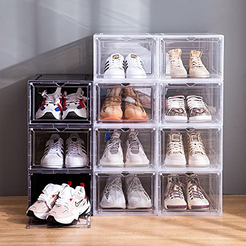 Attelite 6 Pack Large Drop Front+3 Pack X-Large Side Open Shoe Box Clear Plastic Shoe Storage Box, As Stackable Shoe Containers for Display Sneakers