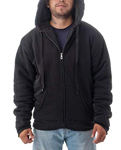 Jvini Men's Ultra Soft Sherpa Lined Hoodie - Full Zip-Up Fleece Sweatshirts 2X-Large Black