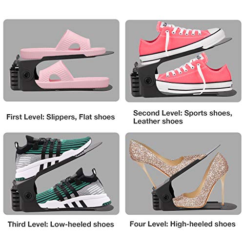 Neprock Shoe Slots Organizer, Adjustable Shoe Stacker Space Saver, Double Deck Shoe Rack Holder for Closet Organization (20-Pack)(Black)