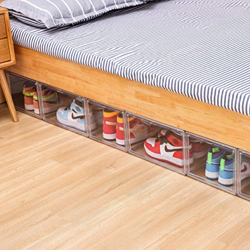 Attelite 6 Pack Large Drop Front+3 Pack X-Large Side Open Shoe Box Clear Plastic Shoe Storage Box, As Stackable Shoe Containers for Display Sneakers