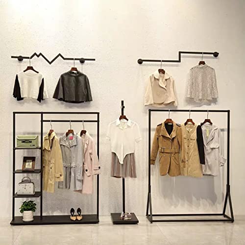 FURVOKIA Modern Simple Heavy Duty Metal Rolling Garment Rack with Wheel,Retail Display Clothing Rack, Single Rod Floor-Standing Hangers Clothes Shelves (Black Square Tube A, 47.2 L)