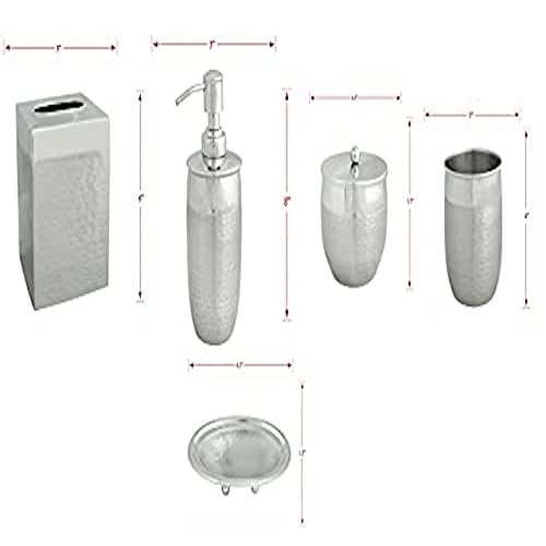 Bathroom Accessories - Set of 5 Includes Soap Lotion Dispenser, Soap Dish Tumbler, Cotton Jar, Tissue Box for Modern Farmhouse Bath Decor Kitchen Countertop Organizer Housewarming Gift - Silver