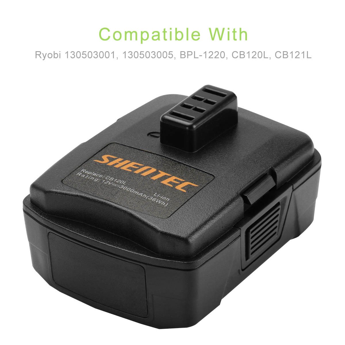 Shentec Two Pack 12V 3000mAh Battery Compatible with RYOBI CB120L CB121L BPL-1220 130503001 130503005, 12V Li-ion Battery (NOT for CB120N)