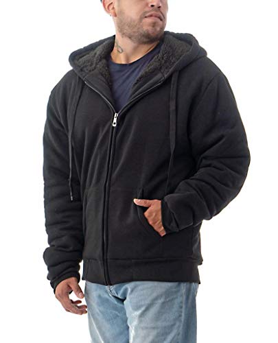Jvini Men's Ultra Soft Sherpa Lined Hoodie - Full Zip-Up Fleece Sweatshirts 2X-Large Black