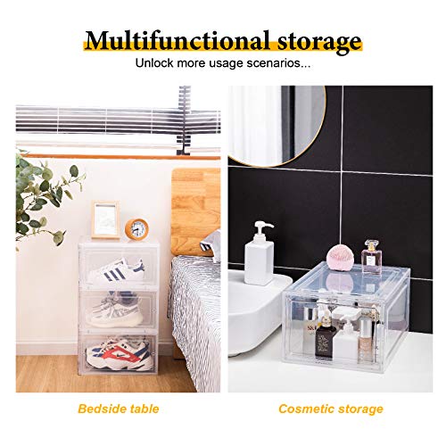 Attelite 6 Pack Large Drop Front+3 Pack X-Large Side Open Shoe Box Clear Plastic Shoe Storage Box, As Stackable Shoe Containers for Display Sneakers