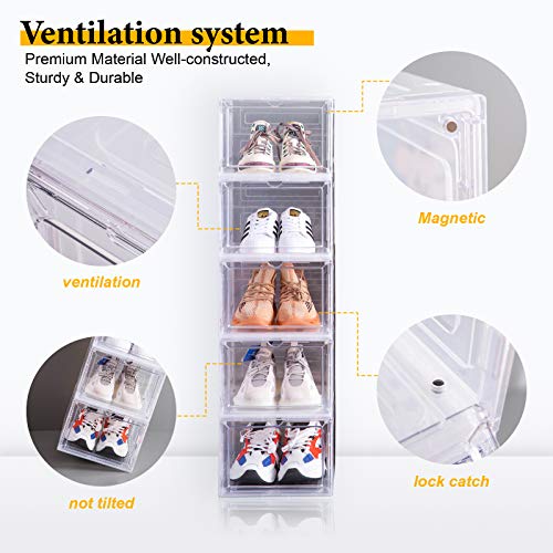 Attelite 6 Pack Large Drop Front+3 Pack X-Large Side Open Shoe Box Clear Plastic Shoe Storage Box, As Stackable Shoe Containers for Display Sneakers