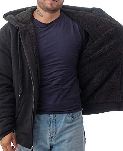 Jvini Men's Ultra Soft Sherpa Lined Hoodie - Full Zip-Up Fleece Sweatshirts 2X-Large Black