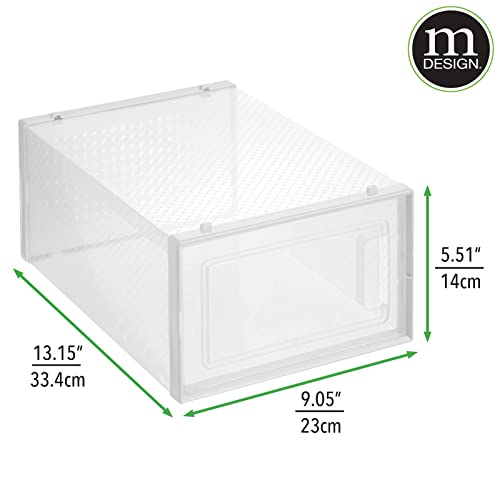 mDesign Stackable Plastic Closet Storage Box with Side Opening Panel- for Organizing Men's and Women's Shoes, Booties, Pumps, Sandals, Wedges, Flats, Heels, and Accessories, 8 Pack - White/Clear