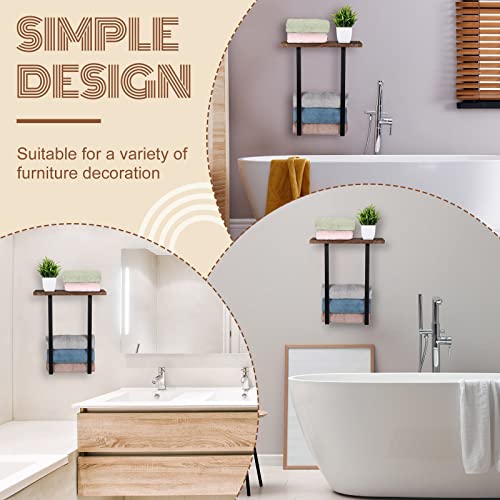 Qunclay 2 Pcs Wall Towel Racks for Rolled Towels, Bathroom Towel Holder with Wooden Shelf for Large Small Roll Towel, Hand Towels, Spa, Salon, RV, Matte Black