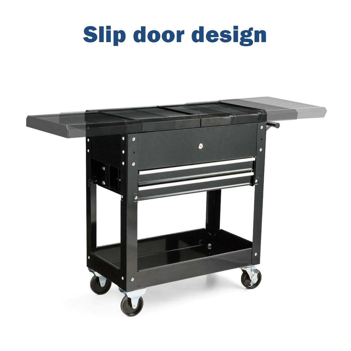 Goplus Tool Cart, 4-Tier Rolling Tool Box Cabinet on Wheels with Lockable Drawers & Sliding Top, Heavy Duty Steel Tool Storage Organizer for Garage Warehouse Workshop, Black