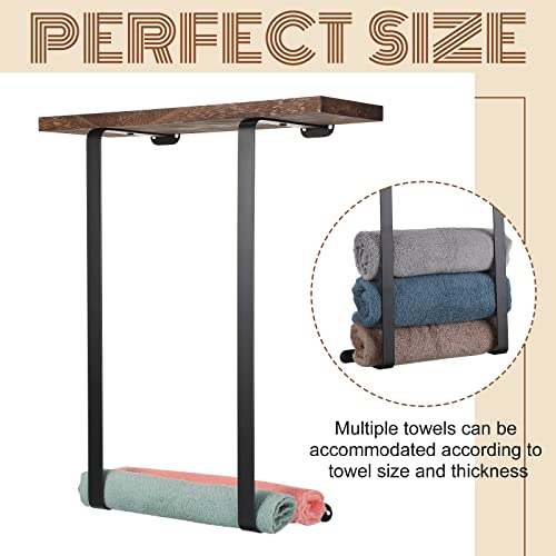 Qunclay 2 Pcs Wall Towel Racks for Rolled Towels, Bathroom Towel Holder with Wooden Shelf for Large Small Roll Towel, Hand Towels, Spa, Salon, RV, Matte Black