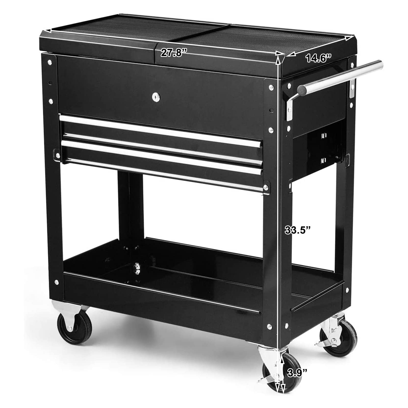 Goplus Tool Cart, 4-Tier Rolling Tool Box Cabinet on Wheels with Lockable Drawers & Sliding Top, Heavy Duty Steel Tool Storage Organizer for Garage Warehouse Workshop, Black