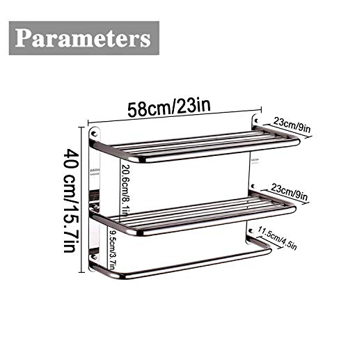 Aiptosy Hotel Towel Rack, 3-Tier Bathroom Shelf with Towel bar - Wall Mounted, 23 Inch, Bright-Polished, SUS304 Stainless Steel