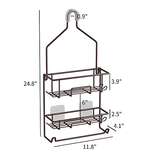 Shower Caddy Hanging over Shower Head Rust Roof Shower Organizer with 10 Hooks for Razor Shampoo Holder Bathroom Shower Rack Storage Shelf with Towel Bar β Bronze