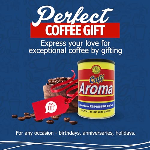 Café Aroma Ground Espresso Roast Coffee, Dark Roast, Cuban Style Coffee, Perfect for Lattes, Blend For Hot & Iced Coffee Creations, 10 oz Can