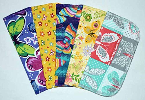 2 Ply Printed Flannel 8x8 Inches Set of 5 Little Wipes Butterfly Kisses