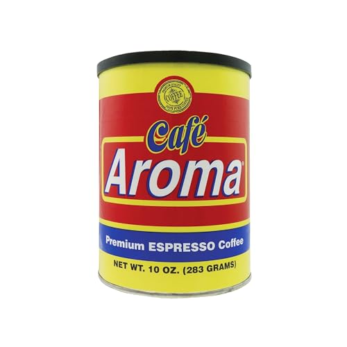 Café Aroma Ground Espresso Roast Coffee, Dark Roast, Cuban Style Coffee, Perfect for Lattes, Blend For Hot & Iced Coffee Creations, 10 oz Can