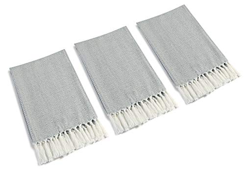 Mia'sDream Tassels Cotton Hand Face Head Guest Gym Towel Set Washcloth Kitchen Tea Towel Dish Cloth Set 3 Pack 16inch X 24inch (Grey)
