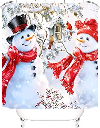 Two Snowmen Bathroom Decor Sets Accessories with Shower Curtain Christmas Shower Curtain Set with Rugs and Accessories Xmas Bathroom Decor 4Pcs