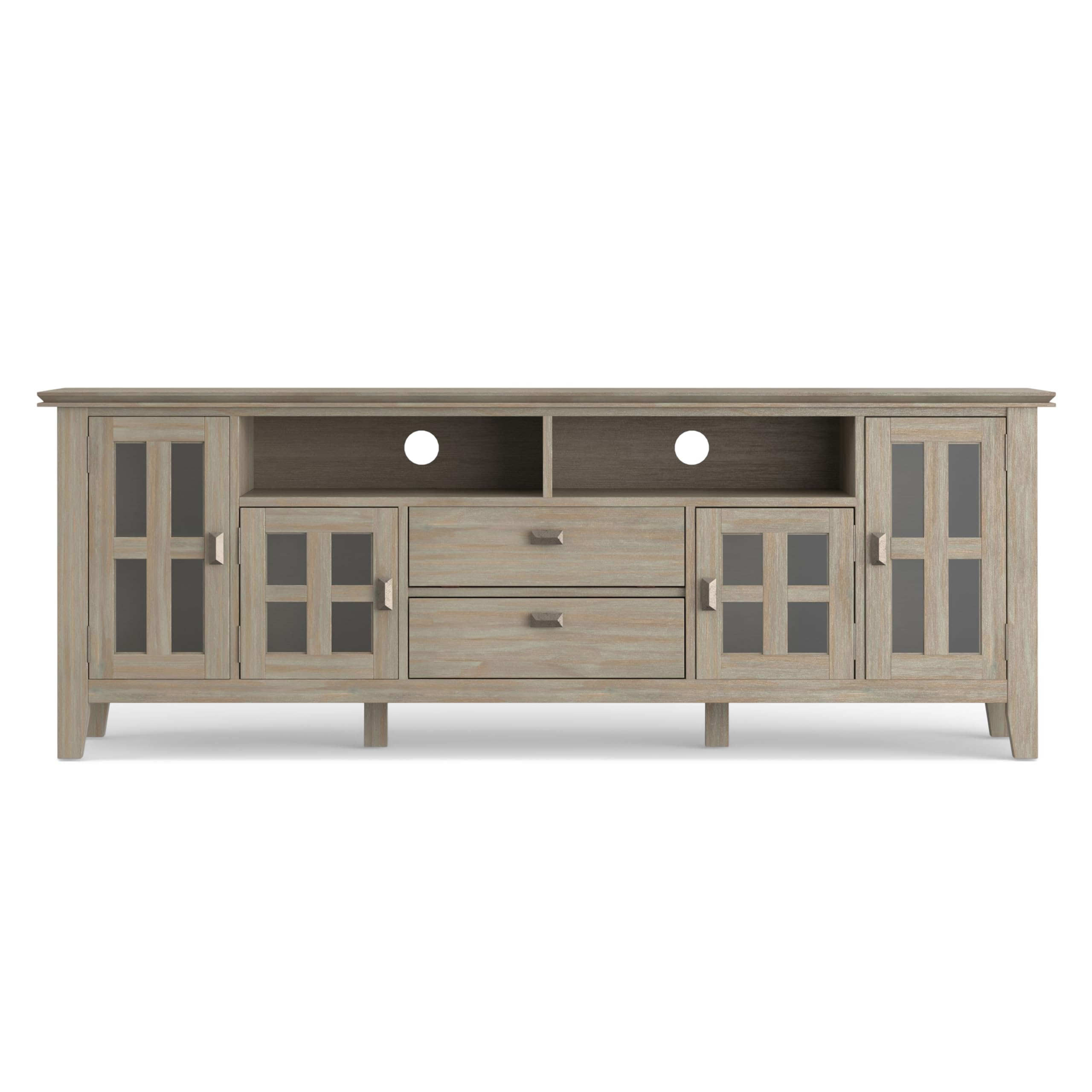 SIMPLIHOME Artisan SOLID WOOD Universal TV Media Stand, 72 inch Wide, Transitional, Living Room Entertainment Center, Storage Cabinet, for Flat Screen TVs up to 80 inches in Distressed Grey