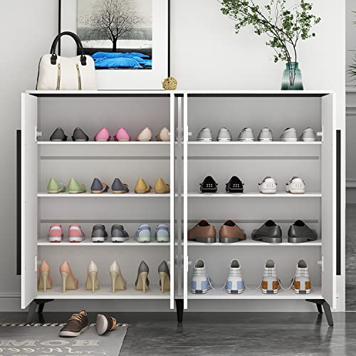 AGOTENI Shoe Cabinet with 4 Doors & 4 Tier Shelves for Entryway, Modern Shoe Storage Cabinet, Freestanding Shoe Rack Storage Organizer (55.1”W x 13.8”D x 37.4”H)