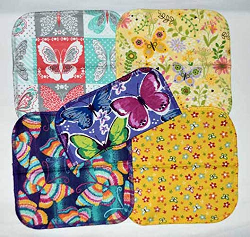 2 Ply Printed Flannel 8x8 Inches Set of 5 Little Wipes Butterfly Kisses