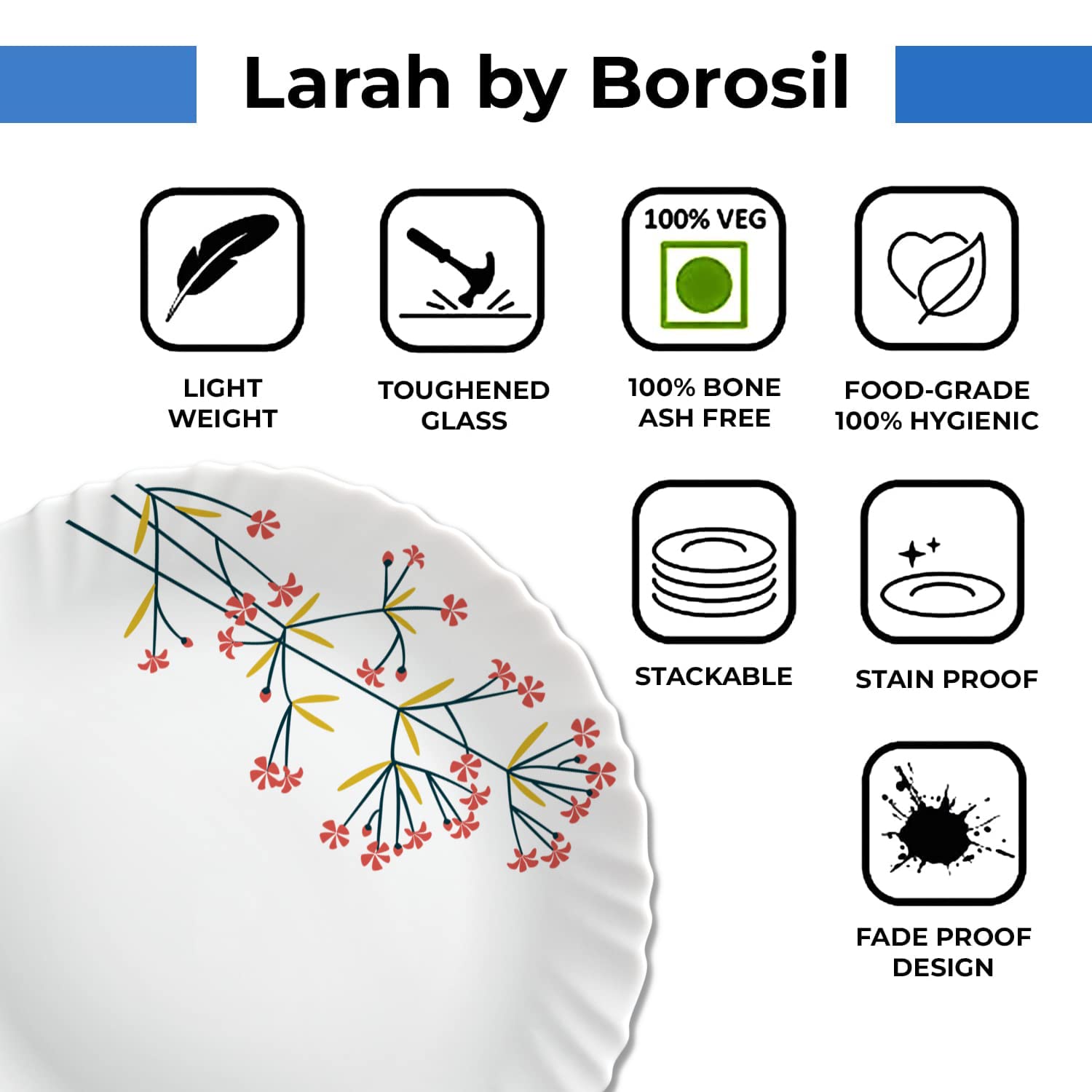 Borosil Gourmet Dinnerware Set For 6, 19 Pieces, White Dinner Plates and Bowls Sets, Chip Resistant Tempered Opal Glass, Stain Resistant, Dishwasher & Microwave Safe Dinner Set For Gifting, Serves 6